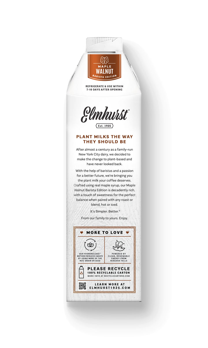 Barista Edition Maple Walnut Milk, 32oz (Plant-Based) | Elmhurst 1925